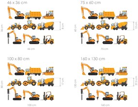 Náklaďáky a bagry samolepky na zeď arch 75 x 60 cm