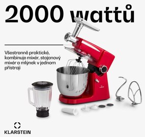 Klarstein Renata Rossa, kuchyňský robot, 3 v 1, 2000 W, 2,7 HP, 10 l, nerezová ocel, bez BPA