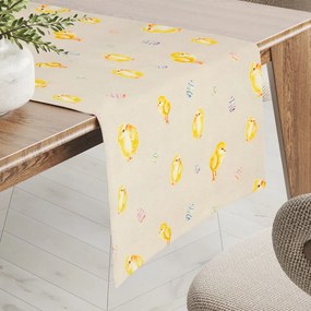 Biante Velikonoční teflonový běhoun na stůl TF-074 Kuřátka a kraslice na béžovém 20x120 cm
