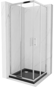 Mexen Rio čtvercový sprchový kout 90 x 90 cm, Průhledné, Chromovaná + sprchová vanička Flat, Černá - 860-090-090-01-00-4070