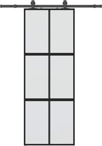Posuvné dveře se sadou kování černé 76x205 cm Tvrzené sklo 3375914