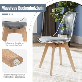 Costway Sada 4 průhledných jídelních židlí s nohami z masivního