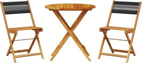 3dílný bistro set černý polypropylen a masivní dřevo 3281841