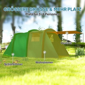 Inflatabilní stan Outsunny pro 3-6 osob s pumpou - stan na kempování UV50+ pro rodiny, větruodolný a rychlo-setup stan na 3 sezóny