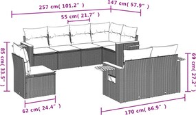 8dílná zahradní sedací souprava s poduškami šedá polyratan 3259407