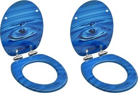 vidaXL WC sedátka s funkcí pomalého sklápění 2 ks MDF modrá kapka vody [3056412]