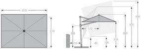 Doppler ACTIVE 310 x 210 cm - moderní slunečník s boční nohou bordó