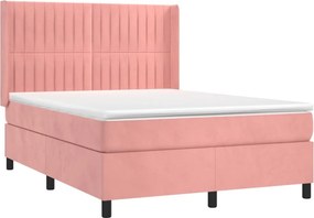 Box spring postel s matrací a LED růžová 140x190 cm samet 3139684