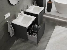Mexen Rivel, koupelnová skříňka 50 cm s umyvadlem Otis, 1 zásuvka, drážkovaná, grafitová matná/bílá matná, 91A20-05047-1-BF66-W18M01