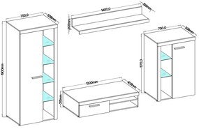 Obývací stěna Rumba + komoda 2F | 270 cm + 148,8 cm | bílá