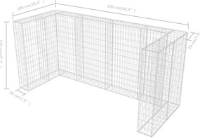 vidaXL Gabionová zástěna pro 3 popelnice ocelová 250 x 100 x 120 cm