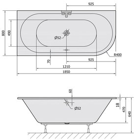 Polysan VIVA L SLIM asymetrická vana 185x80x47cm, bílá - 72099S