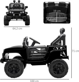 HOMCOM 12V Elektrické 4x4 Auto pro Děti s Dálkovým Ovládáním, Světly a Klaksonem - 3-6 Let - Černé