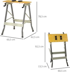 Skládací pracovní stůl DURHAND se 4 svorkami, 100 kg nosnost, ocelová konstrukce, pracovní deska pro dílnu, garáž a staveniště, 62,5x60,5x78,5 cm, še…