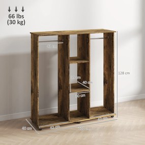 HOMCOM Šatní skříň, nábytek s mobilní úložnou funkcí a 6 kolečky 120 x 40 x 128 cm, hnědé dřevo