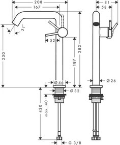 Hansgrohe Tecturis S Umyvadlová baterie pro umyvadlové mísy, CoolStart, kartáčovaný bronz 73372140