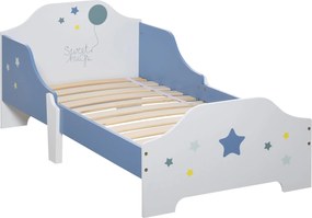 Dětská postel HOMCOM, nízká postel pro děti od 3 do 6 let, 143 x 74 cm, design hvězdy, včetně latě, do dětského pokoje, modro-bílá | Aosom