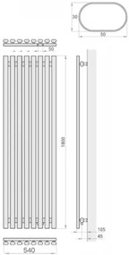 Regnis Lazur LA, topné těleso 540x1800mm se středovým připojením 50mm, 1164W, bílá, LAZURLA/1800/540/D5/WHITE