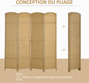 HOMCOM Interiérový dřevěný příčka 4 panely 160 x 170 cm Skládací zástěna s tkanou úpravou, dělicí přepážka pro obývací pokoj, ložnici, domácnost, přír