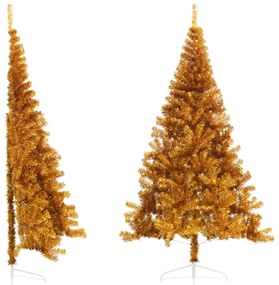 344694 vidaXL Umělý poloviční vánoční stromek se stojanem zlatý 240 cm PET