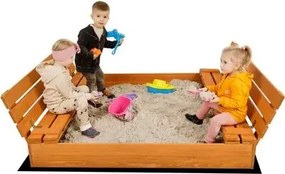 SAND TROPIC Dřevěné pískoviště s lavičkami a příslušenstvím 120x120cm