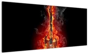 Hořící kytara - obraz (100x40cm)