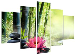 Obrázek lotusu, bambusu a svíčky (150x105 cm)
