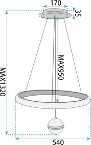 Toolight Závěsné LED osvětlení G142-CP 50 cm zlaté