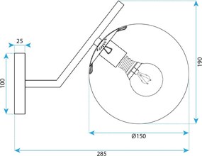 Toolight Rea, Nástěnné svítidlo G099-1W BLACK, OSW-09724
