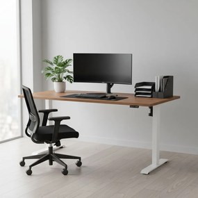 Výškově nastavitelný stůl OfficeTech A, 160 x 80 cm, bílá podnož, dub silverjack