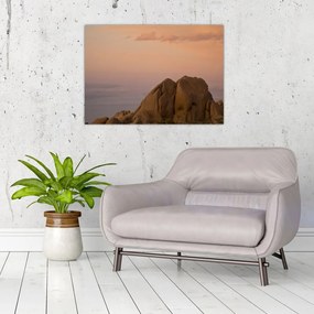 Skleněný obraz západu slunce ve skalách (70x50 cm)