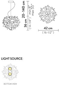 Slamp Veli suspension, závěsné svítidlo z opalflexu v úpravě dřevěné uhlí, 2x20W E27, šířka 42cm