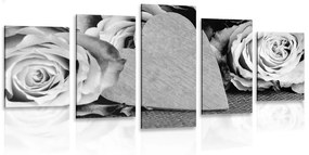 5-dílný obraz valentýnské růže v černobílém provedení - 200x100