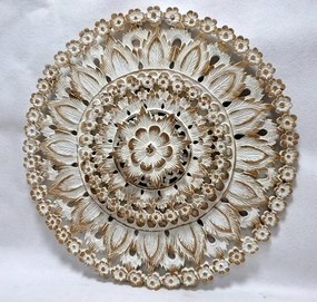 Závěsná dekorace MANDALA 3D, béžová, 90 cm, teakové dřevo