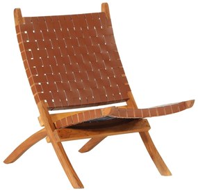 Skládací relaxační židle hnědá pravá kůže,  356376