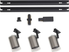 Moderní kolejnicový systém černý se 3 bodovými světly Gunmetal 1-fázový - Iconic Lloyd
