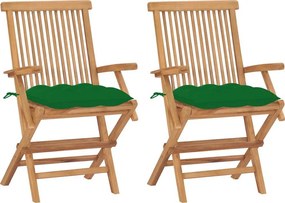 vidaXL Zahradní židle s mi poduškami 2 ks masivní teak [3062513] Barva: Zelená