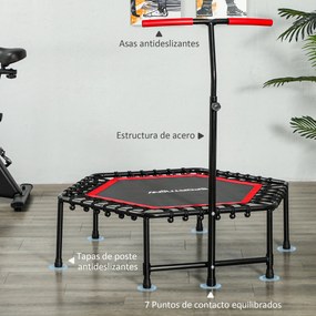 SPORTNOW Fitness Trampolína 114x114x132 cm, Elastická Postel, Fitness s Nastavitelným 3úrovňovým Řídítkem, Ocelový Rám pro Cvičení nohou a Těla Doma,…