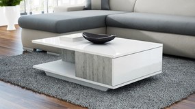 Meblovo Konferenční stolek Orion, bílá vysoký lesk/beton