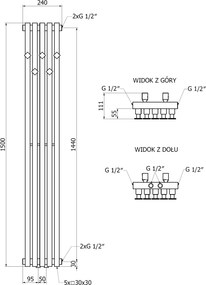 Mexen, Mexen Flux dekorativní koupelnový radiátor 1500 x 240 mm, 450 W, bílý - W127-1500-240-00-20