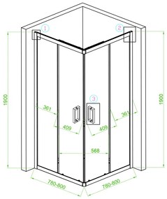 BPS-koupelny Čtvercový sprchový kout HYD-SK30A 80x80 černá/transparent - bez vaničky