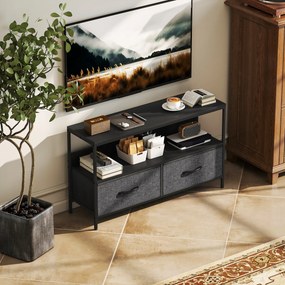HOMCOM TV skříňka Lowboard se 2 zásuvkami, otevřeným prostorem, pro televizory do 47 palců, 98 x 29 x 56 cm, černá + tmavě šedá