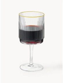 Ručně vyrobené sklenice na víno's rýhovaným reliéfem a zlatým okrajem Minna, 4 ks