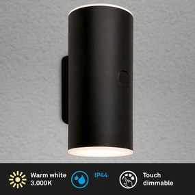 BRI 3786015 Lima LED venkovní nástěnné svítidlo, nabíjecí, 3 krokový dotykový stmívač, časovač, černé - BRILONER