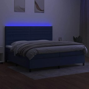 Box spring postel s matrací a LED modrá 200x200 cm textil 3134987