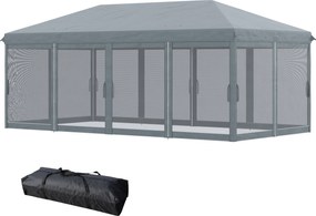 Outsunny Skládací Gazebo 6x3 m s 6 Anti-UV Moskytiérovými Stěnami a Pouzdrem pro Kempování Šedá | Aosom