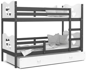 Dětská patrová postel MAX 200x90 cm s šedou konstrukcí v bílé barvě se SRDÍČKY