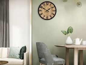 M.Clock Nástěnné hodiny 33,5x33,5cm hnědé z přírodního dřeva