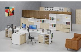 Ergonomický kancelářský pracovní stůl PRIMO WHITE, 1800 x 1200 mm, pravý, bílá/dub přírodní
