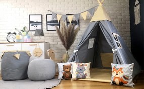 Dětský stan TEEPEE (TÝPÍ) BOHO s doplňky - šedý/béžový